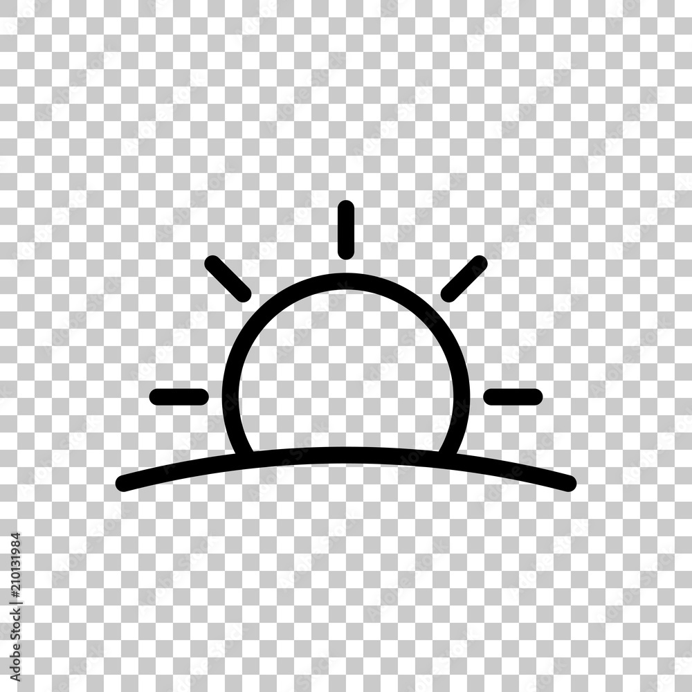 Sunrise icon. Linear, thin outline. On transparent background. Stock ...