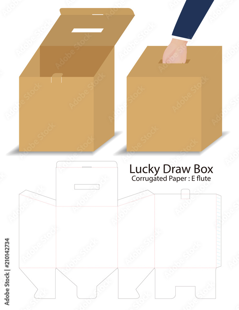 lucky draw box 3d mockup with dieline Stock Vector | Adobe Stock