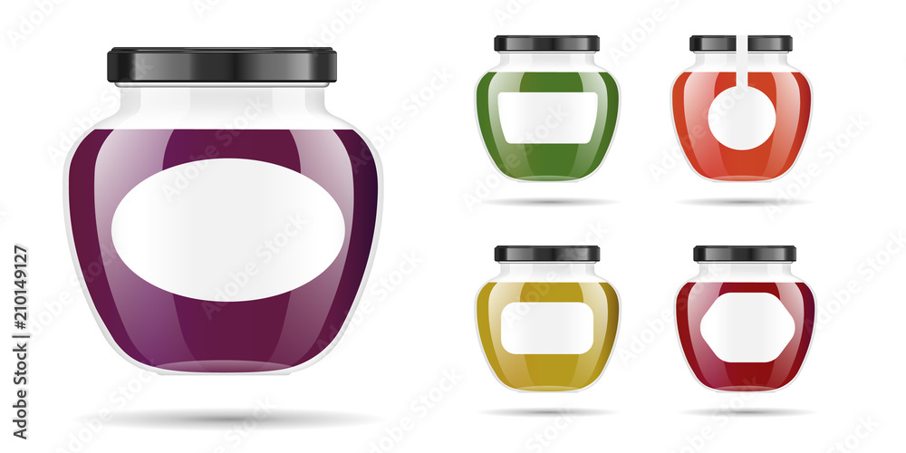 Realistic transparent glass jar with jam, confiture or sauce ...