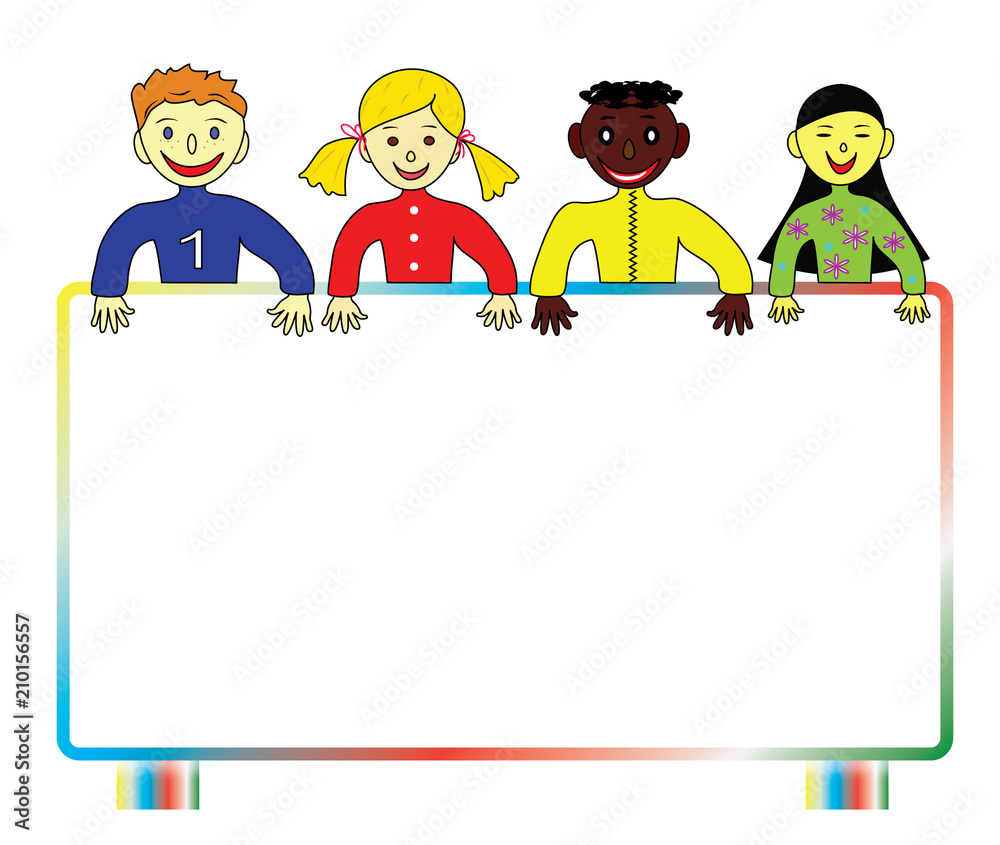 Background with colorful school children from all over the world with a ...