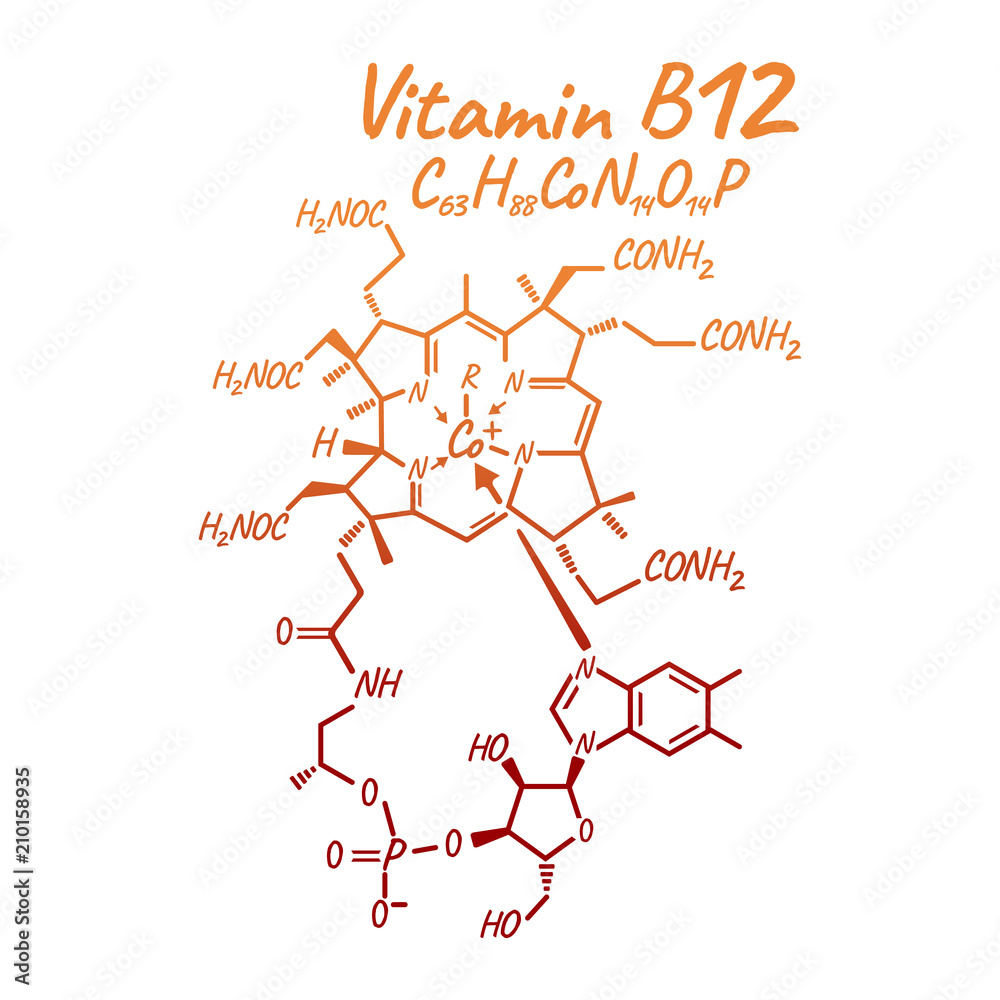 Vitamin B12 Label and Icon. Chemical Formula and Structure Logo. Vector ...