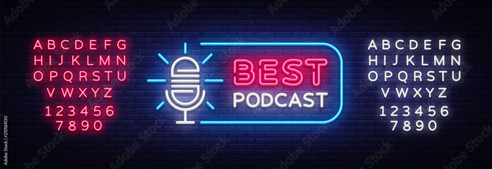 Podcast neon sign vector. Best Podcast Design template neon sign, light ...