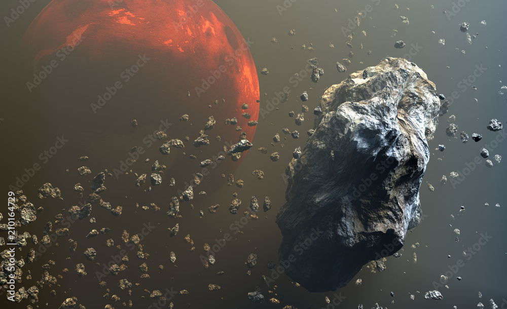 Asteroids or meteorites field in the outer space, formation of planets ...