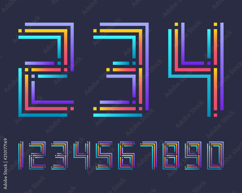 Geometric font line digital effect design numbers Space futuristic ...