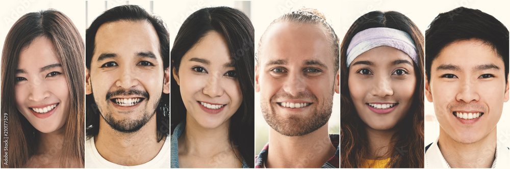 Smiling face group, Happy creative team group of multiethnic people ...