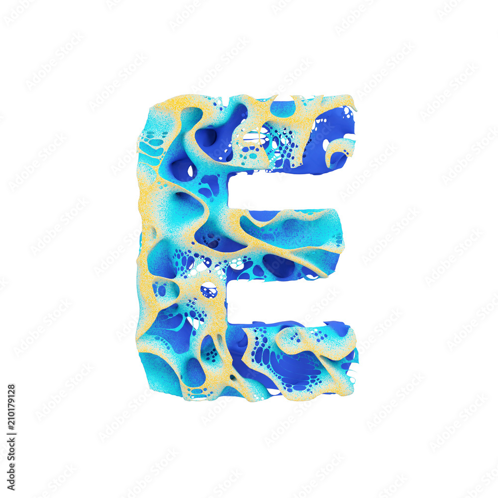Sea alphabet letter E uppercase. Tropical exotic font made of blue wavy ...