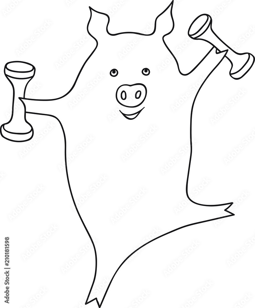 Free Hand Vector Illustration of Little Cartoon Pig Exercising Training ...