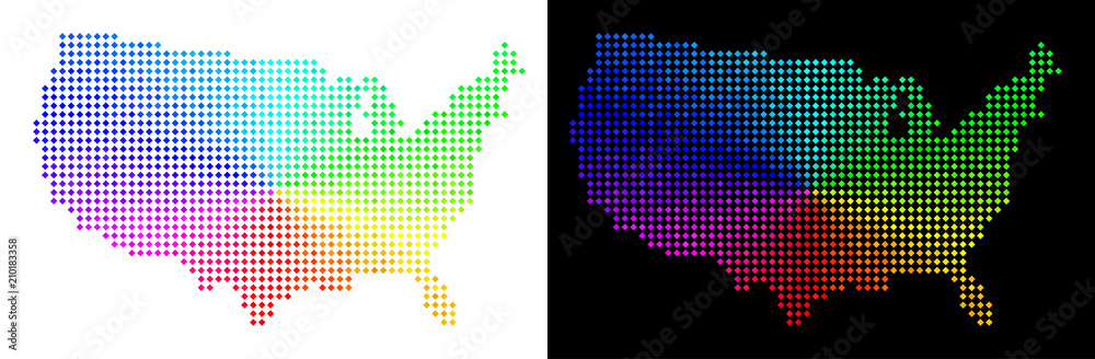 Colored dotted USA map. Vector geographic scheme in bright spectrum ...