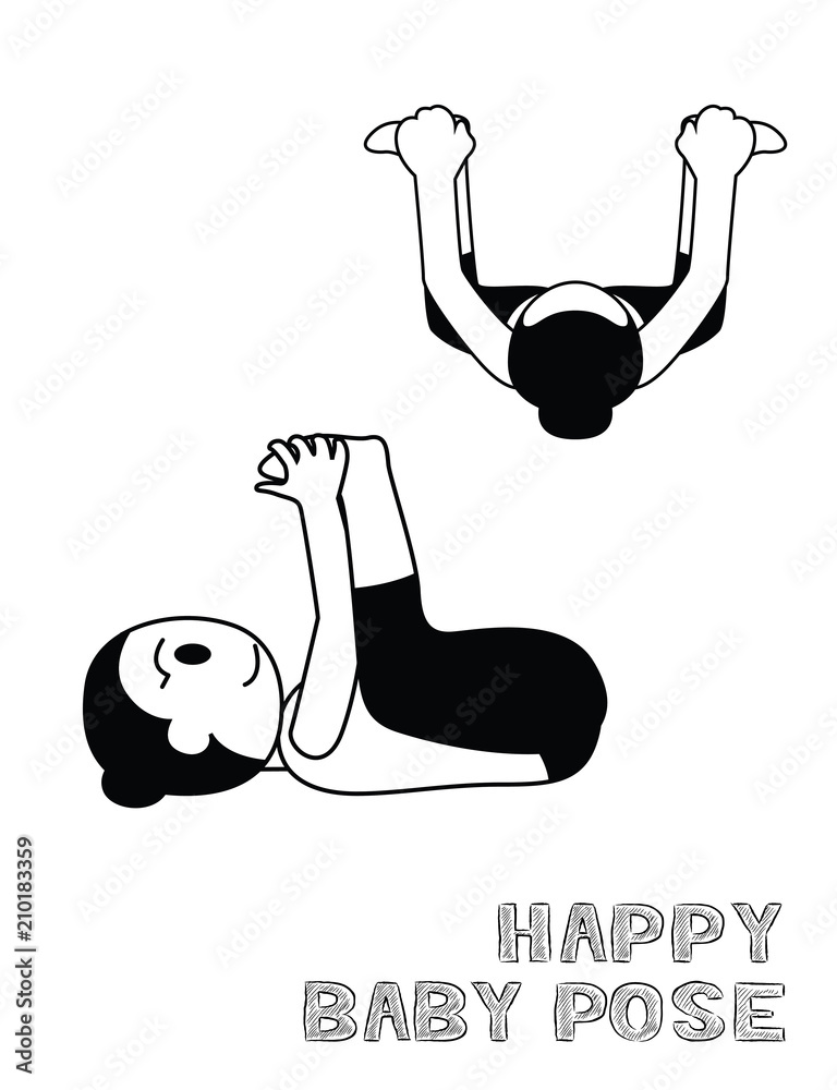 Yoga Happy Baby Pose Cartoon Vector Illustration Monochrome Stock ...