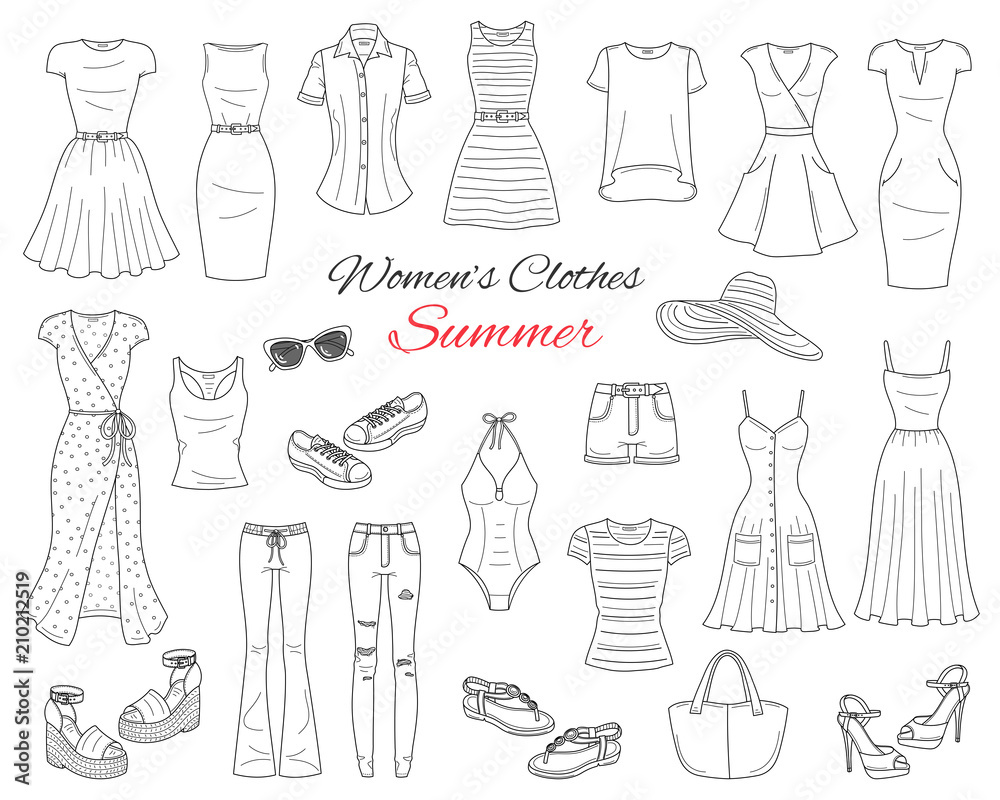 Women Clothes Collection Vector Sketch Illustration Stock Vector