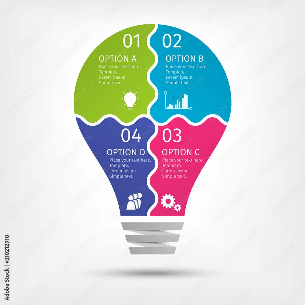 Modern colorful light bulb infographics. Business startup idea lamp ...