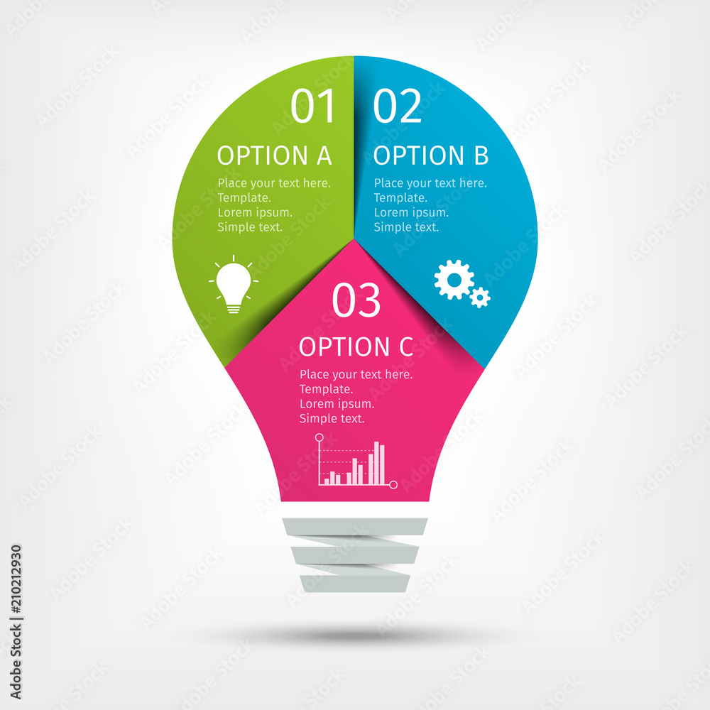 Modern colorful light bulb infographics. Business startup idea lamp ...