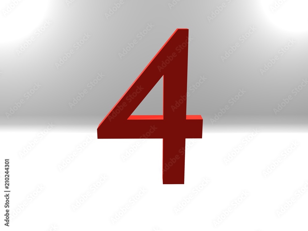Numero cuatro color rojo en fondo blanco Stock Illustration | Adobe Stock