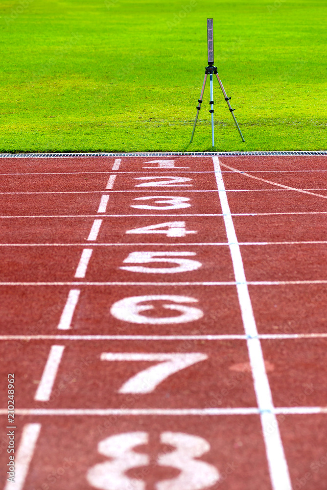 Signal detection tool the finish line on race running track stadium ...
