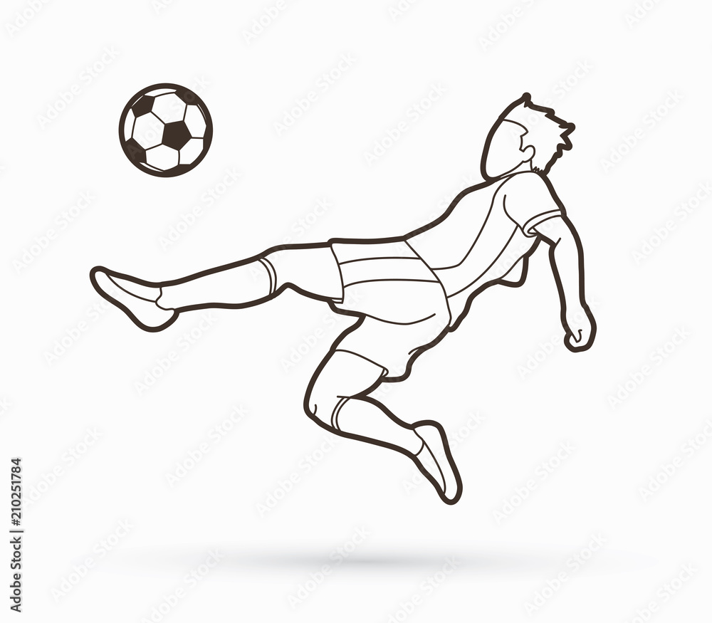 Soccer player somersault kick , overhead kick action outline graphic ...