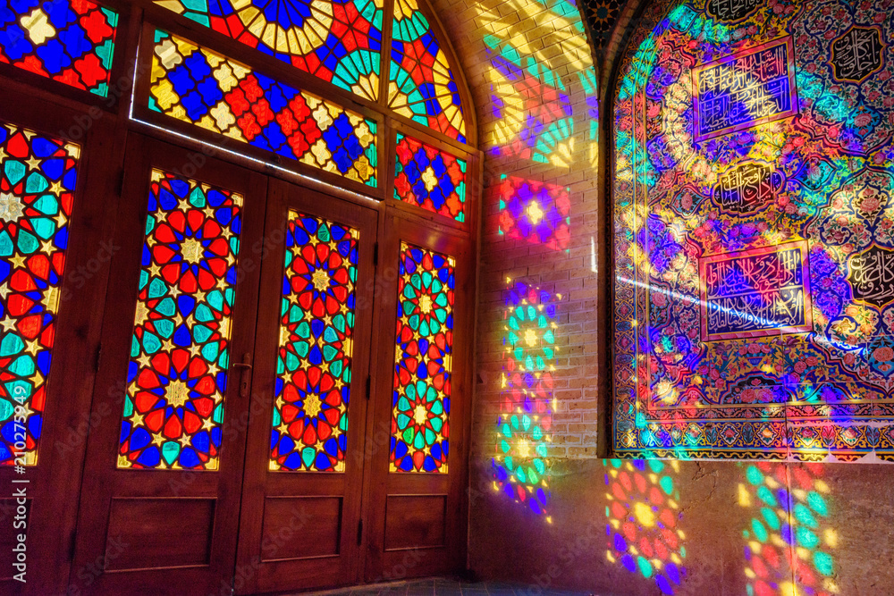 Stained glass window of Nasir Ol-Molk mosque, also famous as Pink ...