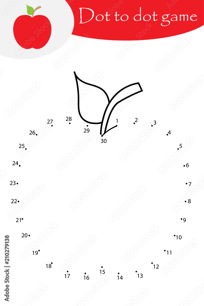 Apple in cartoon style, dot to dot game, coloring page, education ...