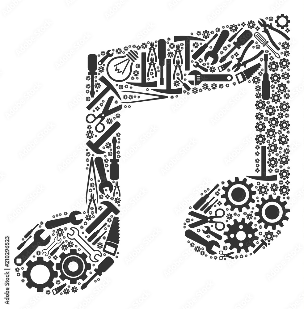 Music notes mosaic of service tools. Vector music notes icon is ...