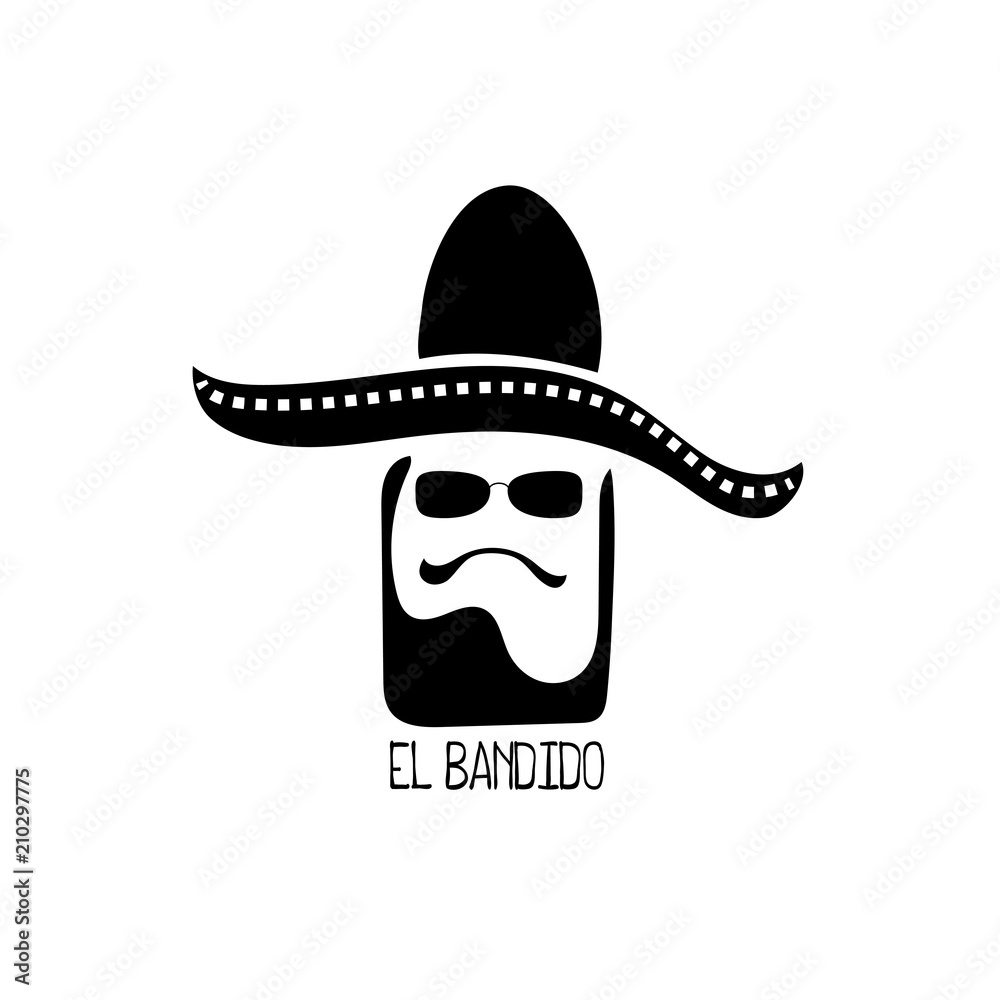 El bandido vector logo with man head in sombrero. Mexican logotype with ...