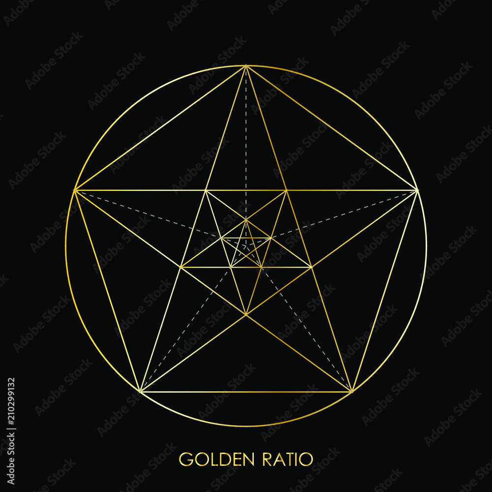 Pentagram. Pentagonal star. Golden section. Fibonacci number. Geometric ...