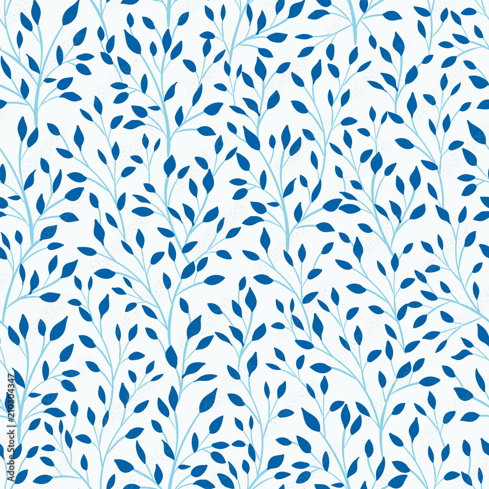 Vector seamless pattern with blue leaves on light background. floral ...
