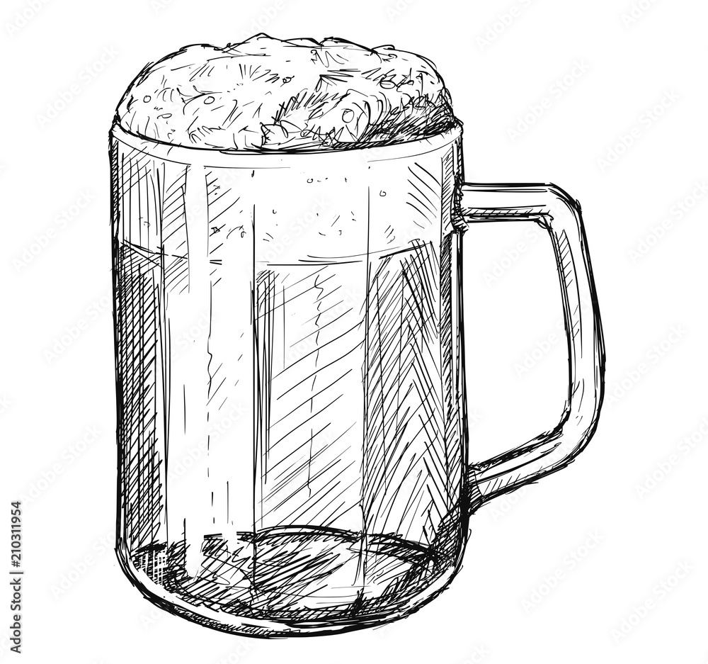 ector artistic pen and ink sketch drawing illustration of beer mug or ...
