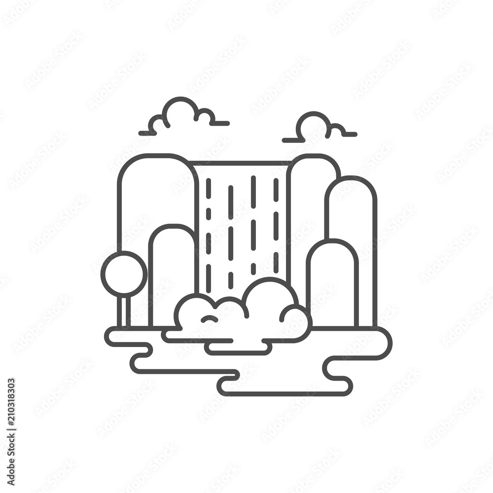 Waterfall vector illustration outline style Stock Vector | Adobe Stock