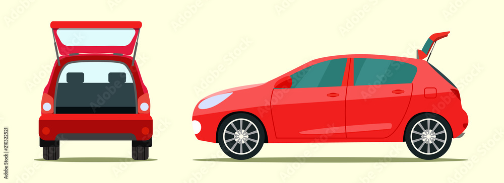 Сar with open boot. Side and back view. Vector flat style illustration ...