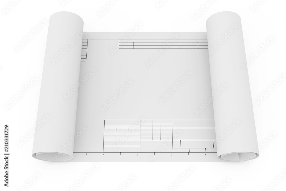 Rolled Drawing Template Paper. 3d Rendering Stock Photo | Adobe Stock