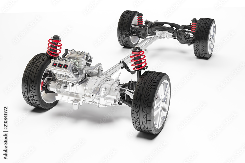 3d car chassis with motor and suspension Stock Illustration | Adobe Stock