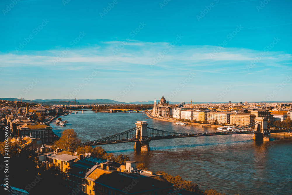 beautiful budapest in the summer with danube river and historical ...