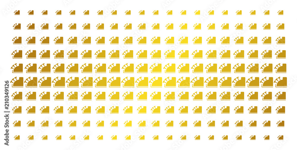 Cash register icon gold halftone pattern. Vector cash register ...
