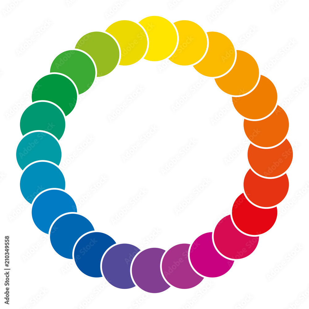 Color wheel made of circles. Rainbow colored circles showing mixed ...