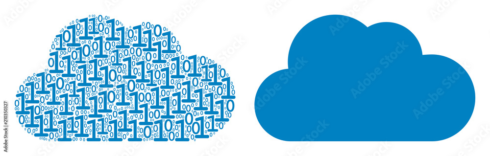 Cloud composition icon of binary digits in variable sizes. Vector digit ...
