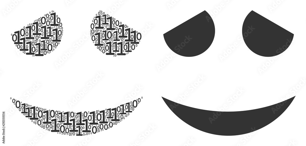 Embarassed smile mosaic icon of zero and null digits in variable sizes ...