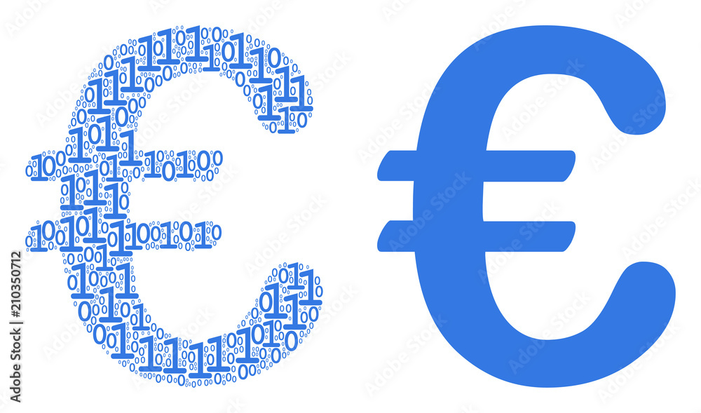 Euro symbol collage icon of zero and one symbols in random sizes ...