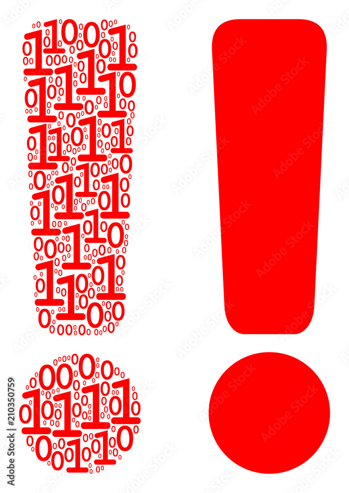 Exclamation sign composition icon of one and zero digits in different ...