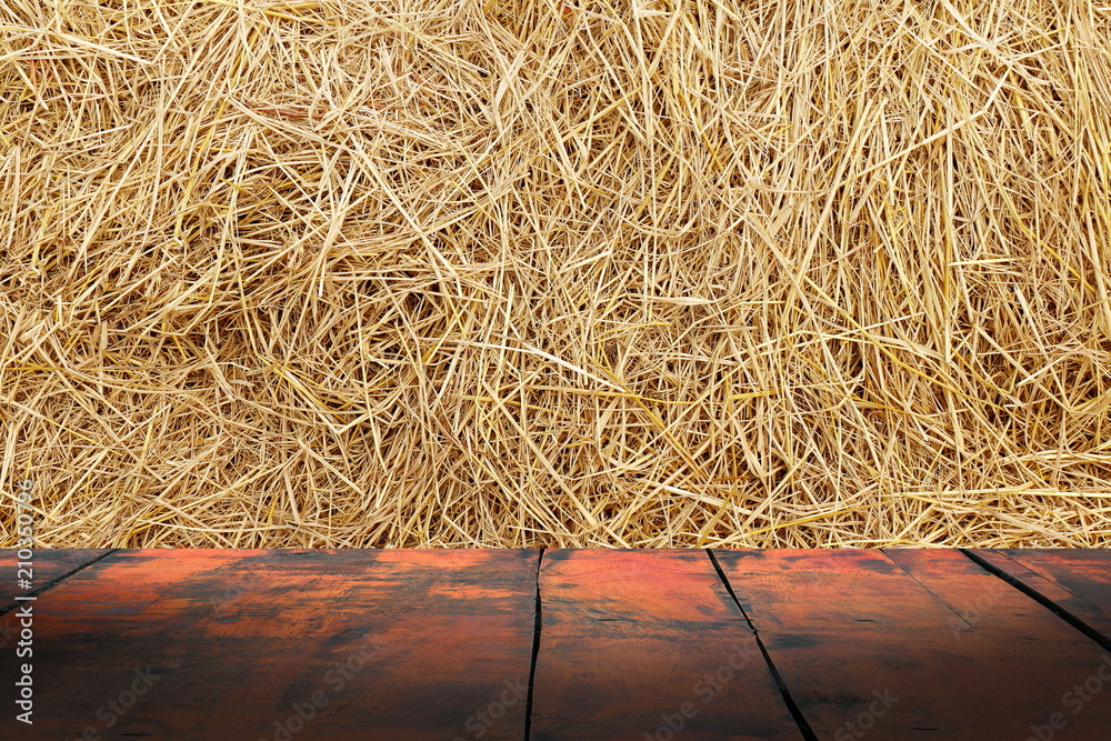 Straw background texture, Wooden floor plank table empty on dry rice ...