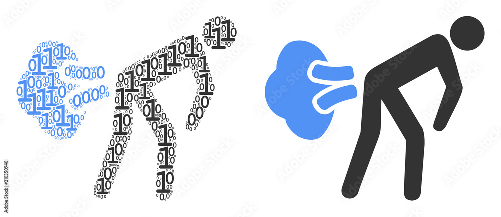 Fart gases mosaic icon of zero and one symbols in different sizes ...