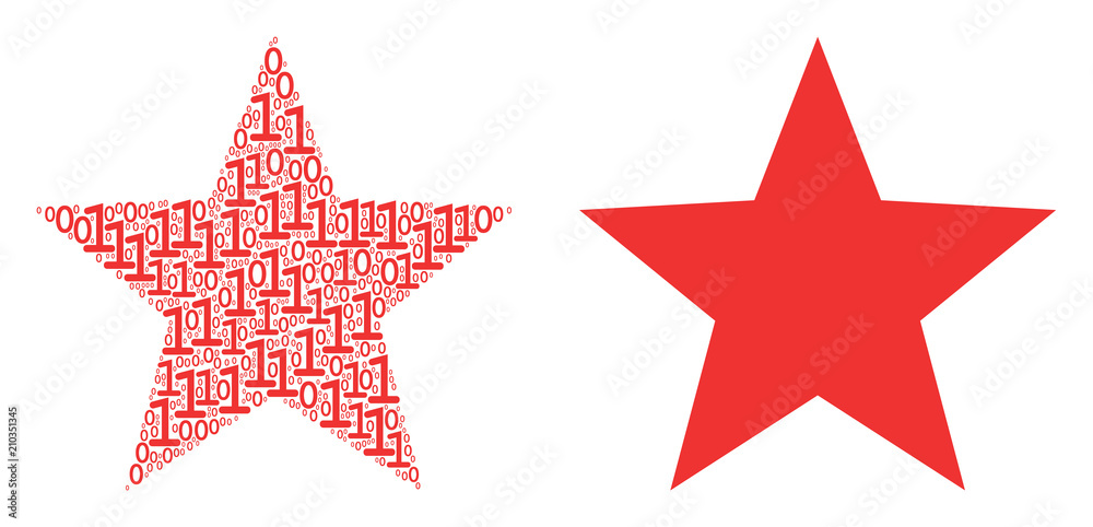Fireworks star collage icon of zero and one symbols in different sizes ...