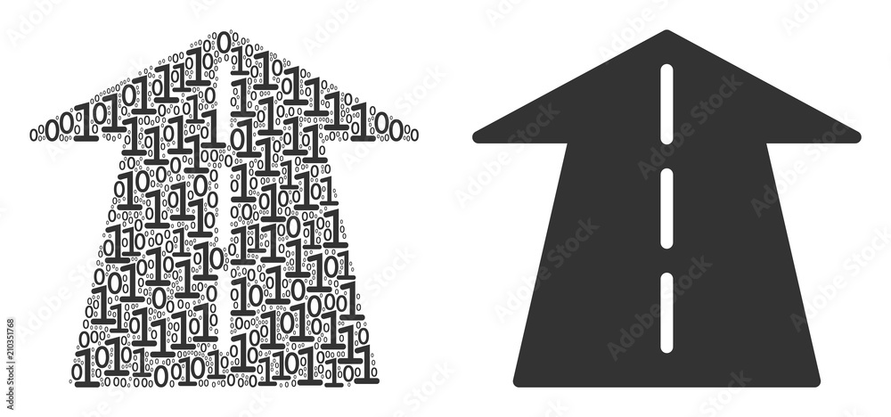 Future road collage icon of binary digits in variable sizes. Vector ...