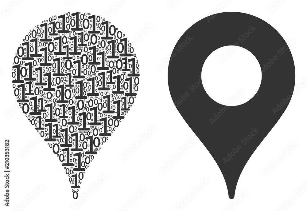 Map pointer composition icon of binary digits in various sizes. Vector ...