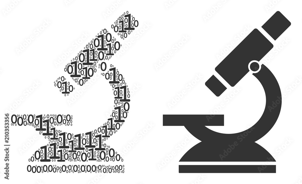 Microscope collage icon of one and zero digits in different sizes ...