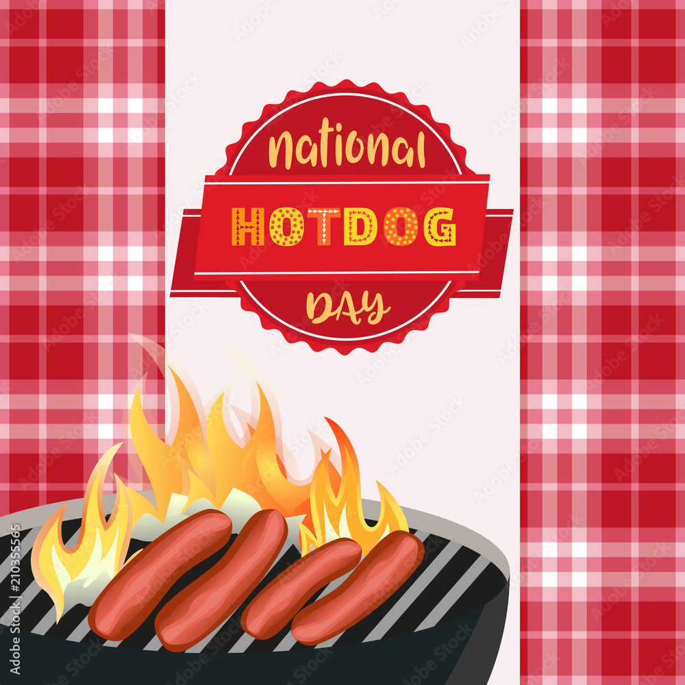 Hot dogs day greeting card. July National Hot Dog Month holiday ...
