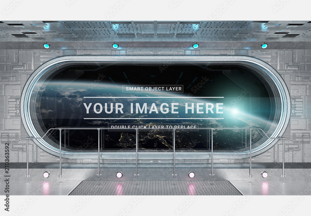 Rounded Spaceship Window Interior Mockup Stock Template | Adobe Stock
