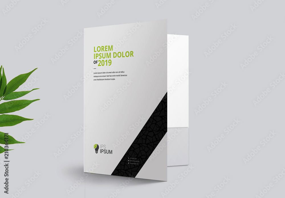 White Presentation Folder with Black and Green Design Elements Stock ...