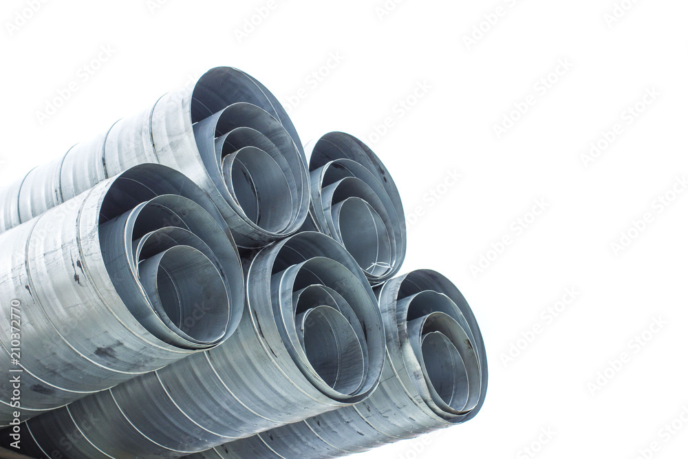 air ducts round different diameter on white isolated background, front ...