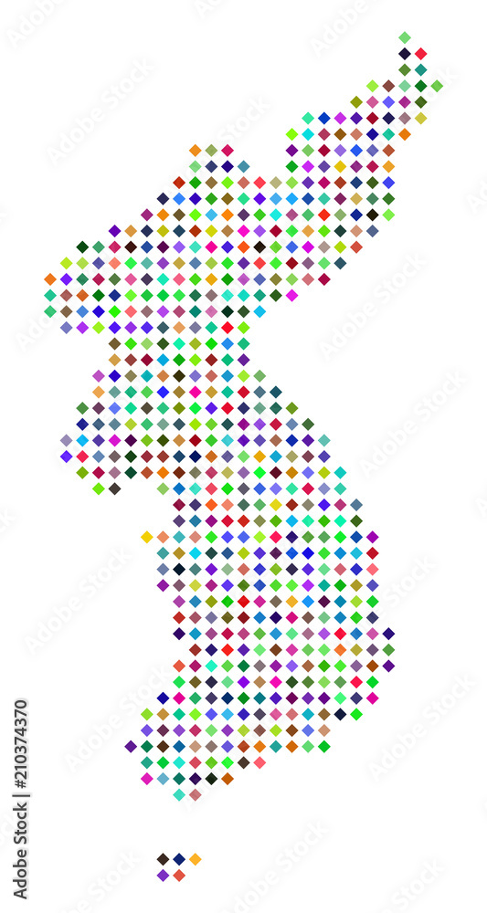Multi colored dotted North and South Korea map. Vector abstraction of ...