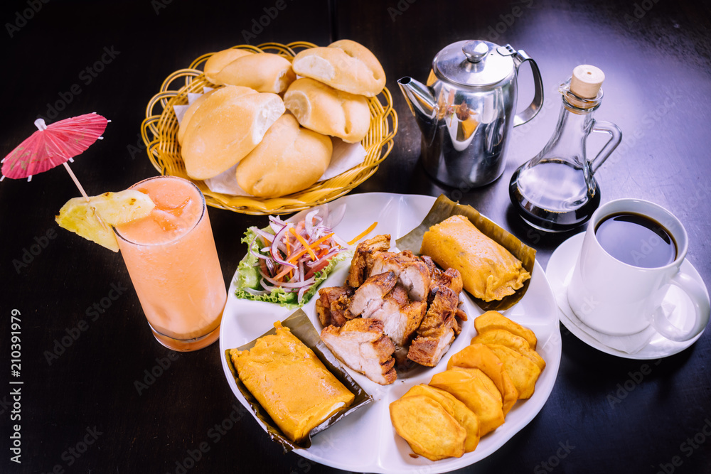 peruvian food breakfast tamales con chicharron Stock Photo | Adobe Stock