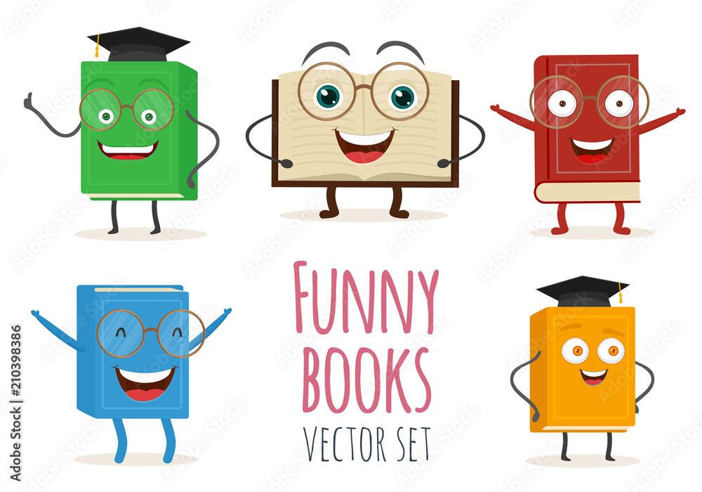 Cute cartoon book character with smiling faces and emotion. Vector ...